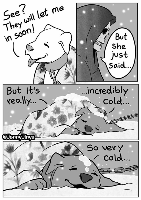 19 darkly humorous comics about a freezing dog